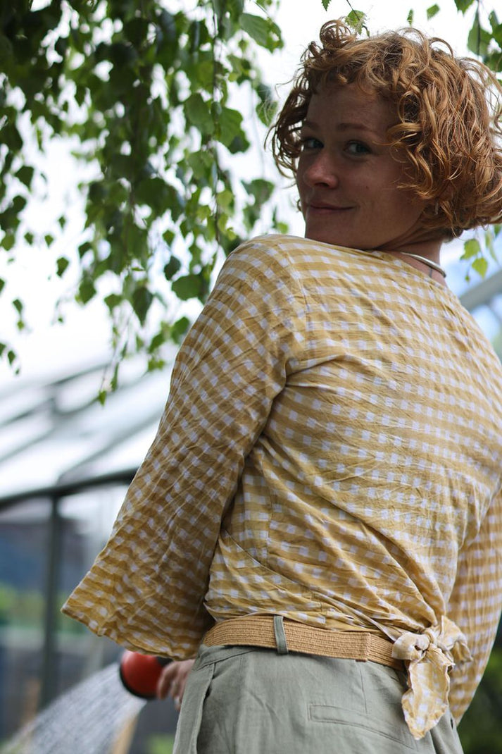 Pre-order • Gingham Lemon Wrap Top – BANJAARA